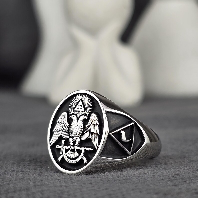 32nd Degree Masonic Ring, Double Headed Eagle Freemason Jewelry, Silver ...
