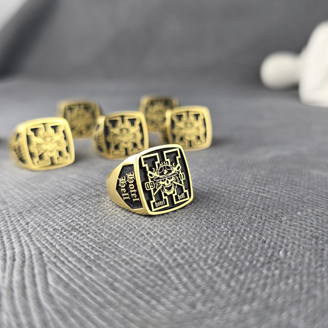 Custom Gold Logo Ring – Square Signet Design With Business Emblem ...