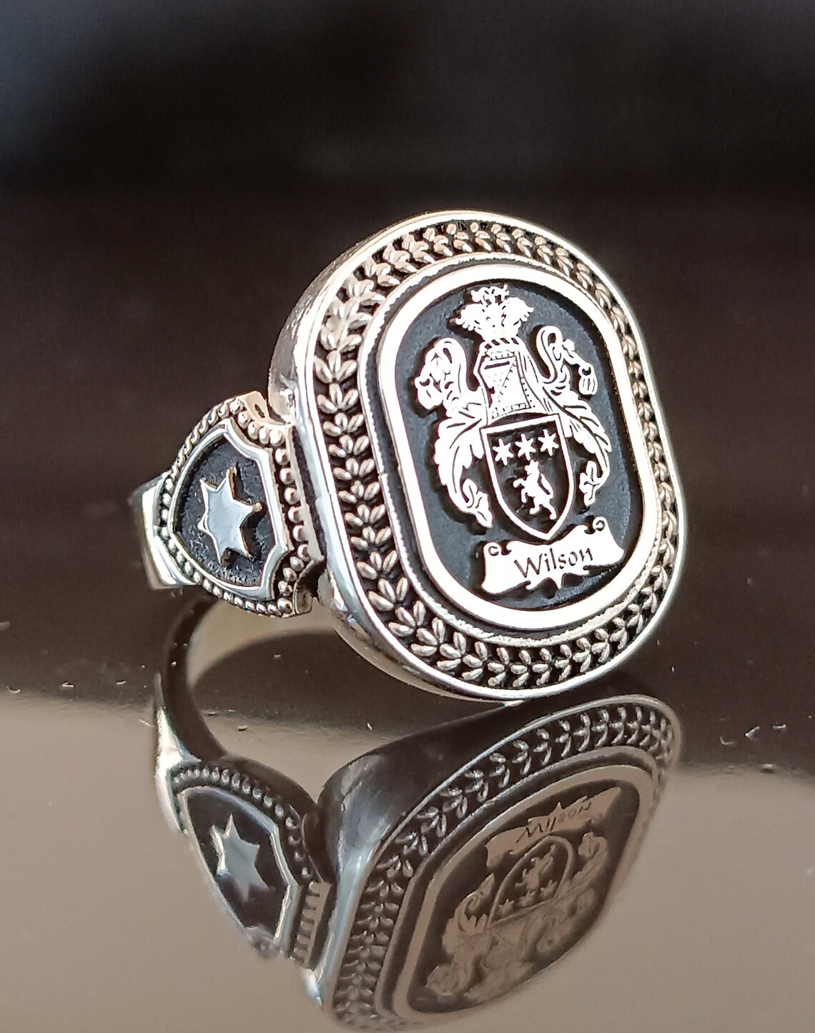Heraldic Custom Jewelry Ring, Mens Gift, Mushroom Ring, Family Crest ...