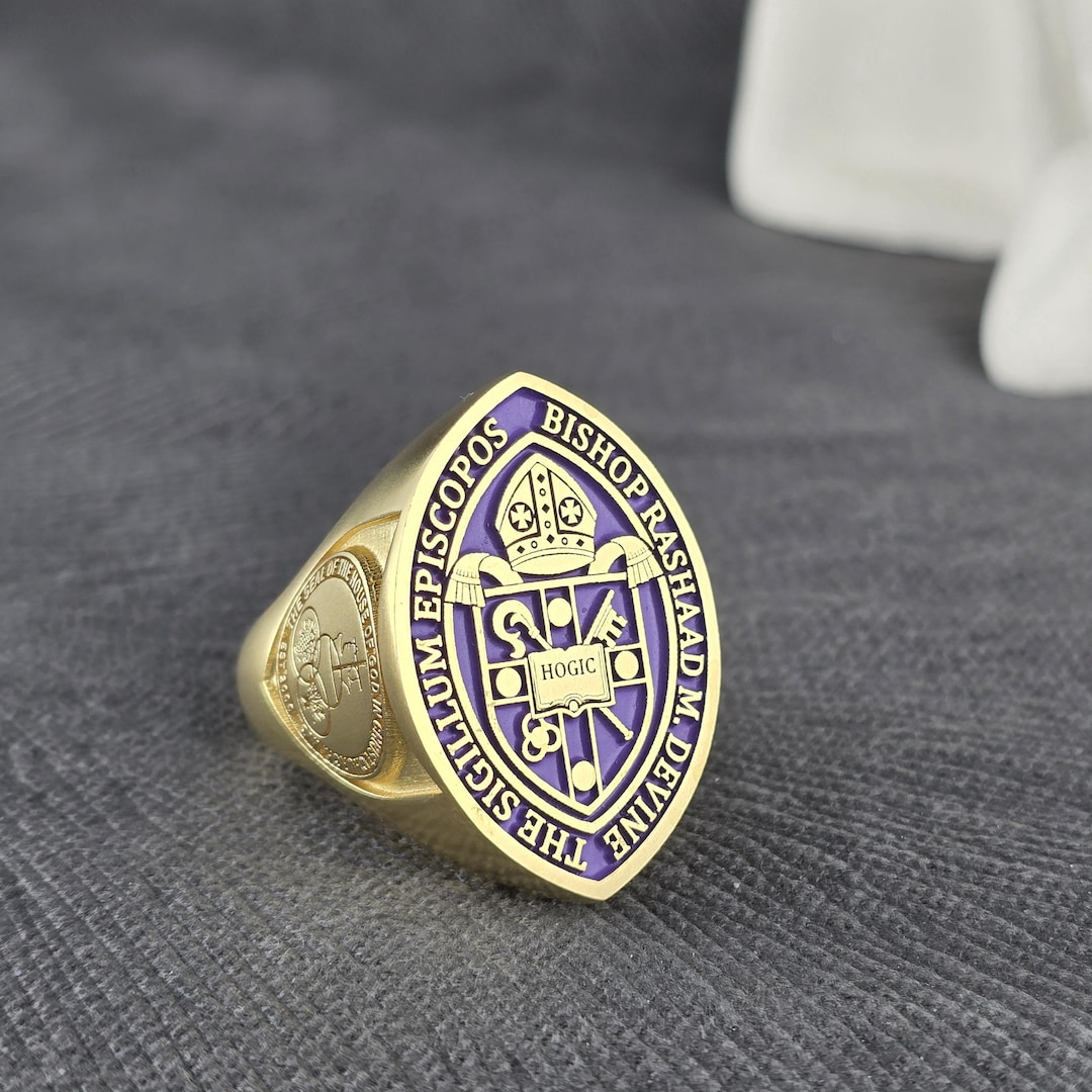Bishop Ring in Gold / Episcopal Ring With Purple Enamel / Christian ...