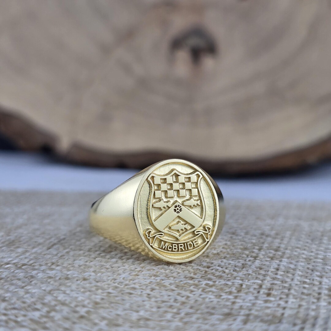 Custom Family Crest Signet Ring Gold, Personalized Heraldic Ring, Irish ...