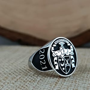 Custom Coat of Arms Ring / Family Crest Signet Ring / Silver Heraldic ...