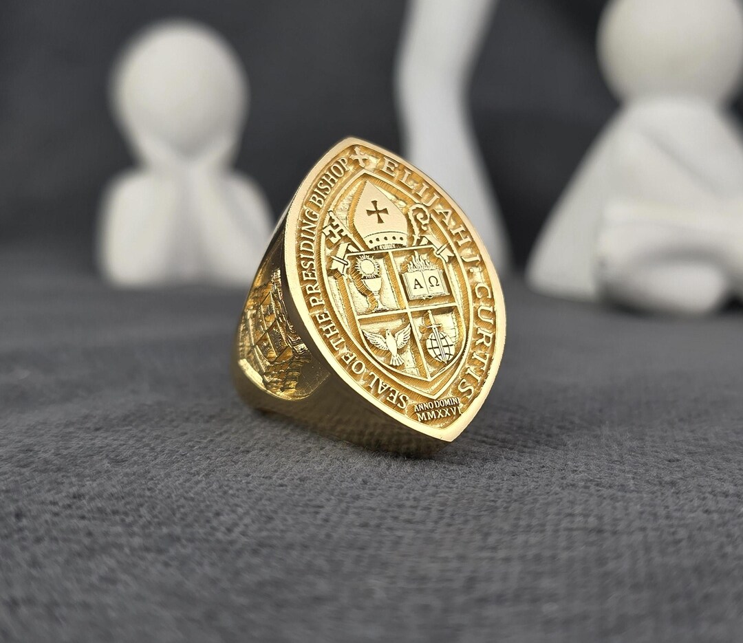 Bishop Ring | Gold Seal Signet Ring | Custom Clergy Crest Ring for Men ...
