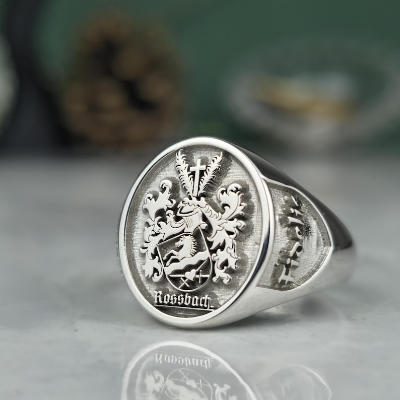 Custom Heraldic Signet Ring, Family Crest Ring, Sterling Silver Mens ...