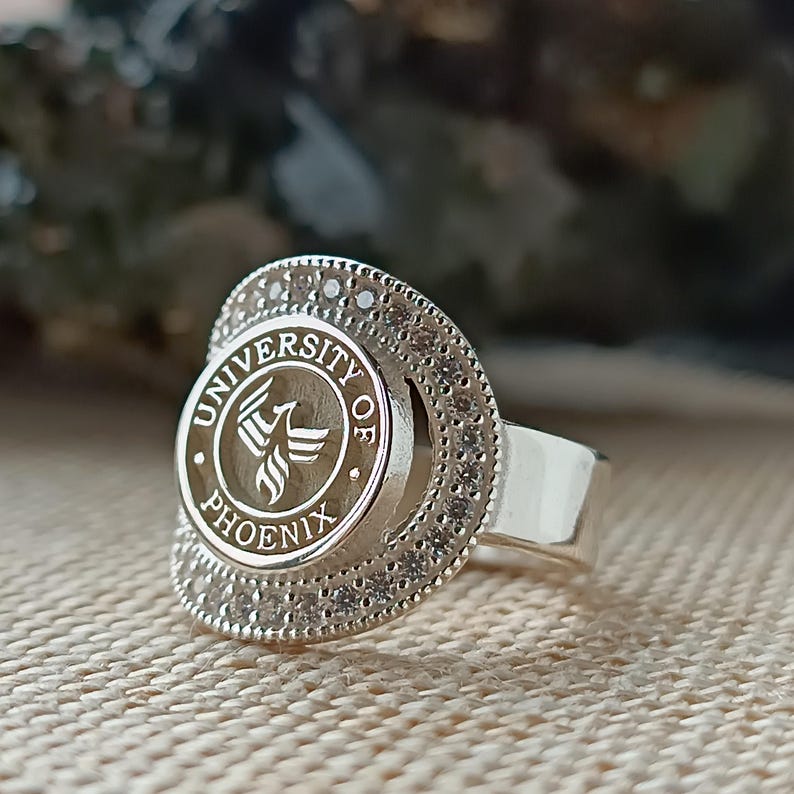 Custom Crest College Ring – Sterling Silver With Zirconium Stones for ...