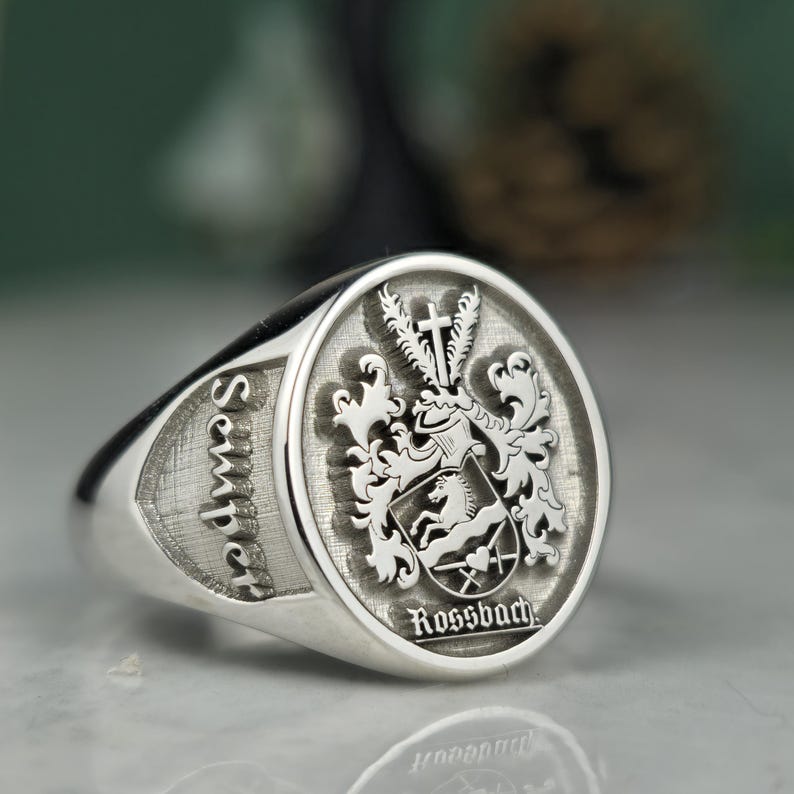 Custom Heraldic Signet Ring, Family Crest Ring, Sterling Silver Mens ...