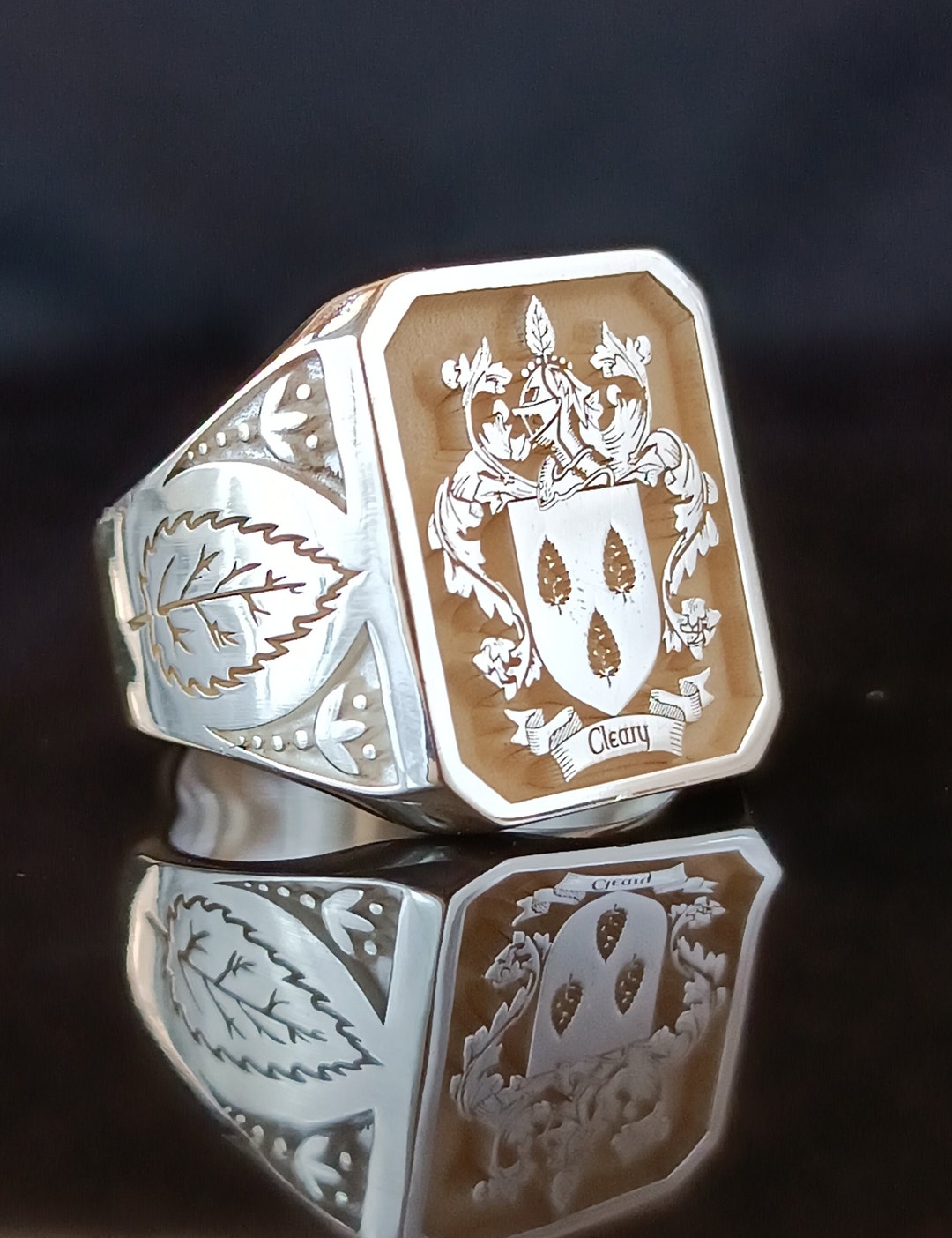 Family Crest Coat of Arms Shield Signet Ring, Sterling Silver ...