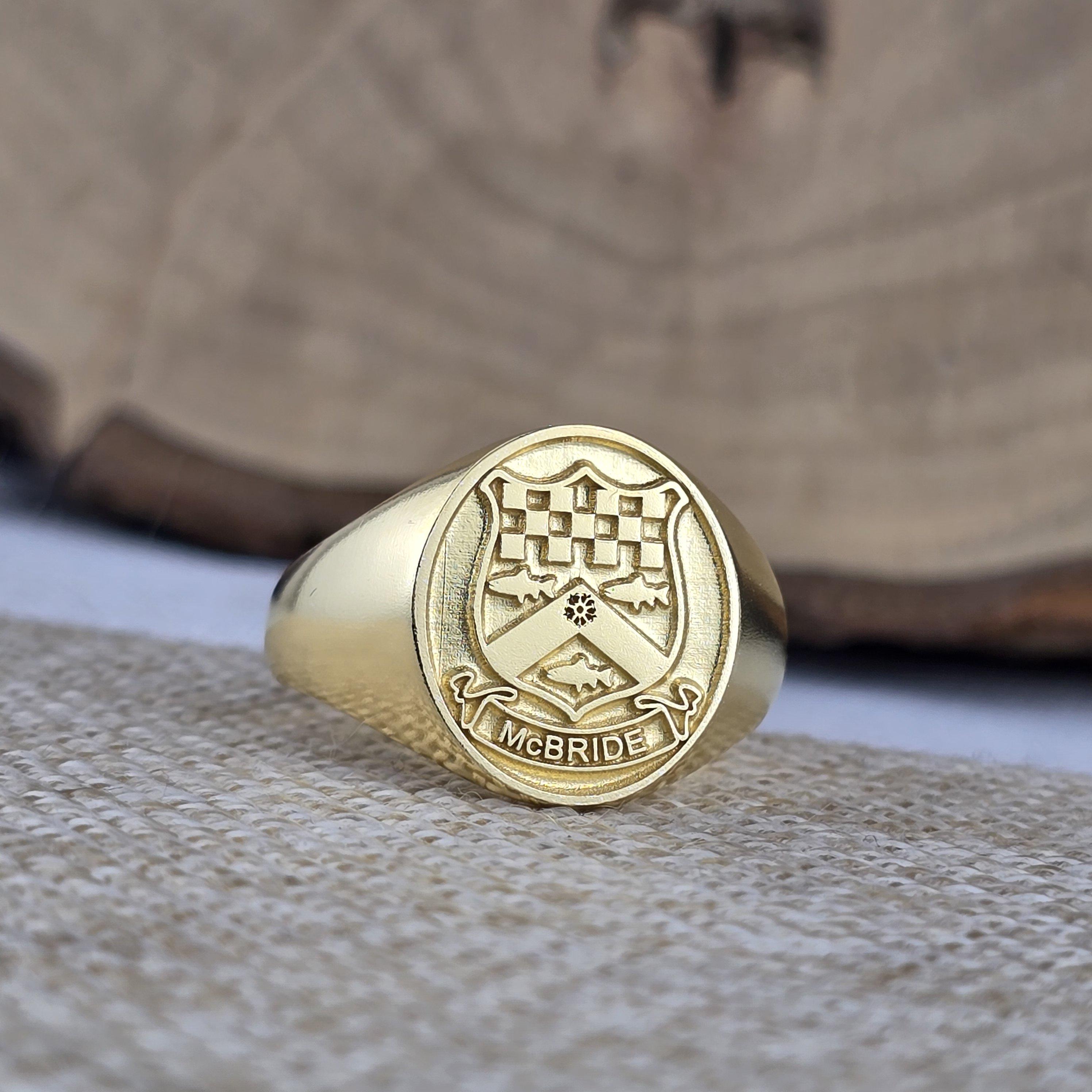 Custom Family Crest Signet Ring Gold, Personalized Heraldic Ring, Irish ...