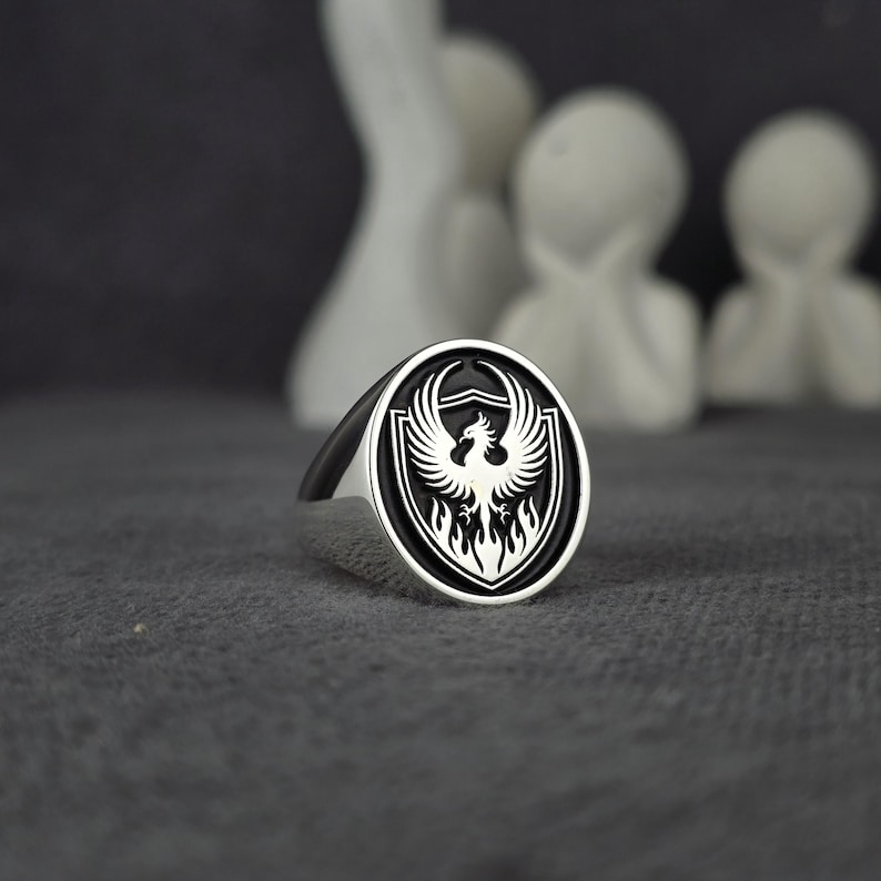 Eagle Crest Signet Ring for Men, Heraldic Eagle Shield Ring, Handmade ...