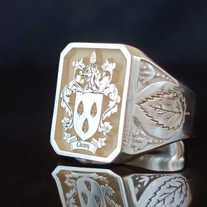 Family Crest Coat of Arms Shield Signet Ring, Sterling Silver ...