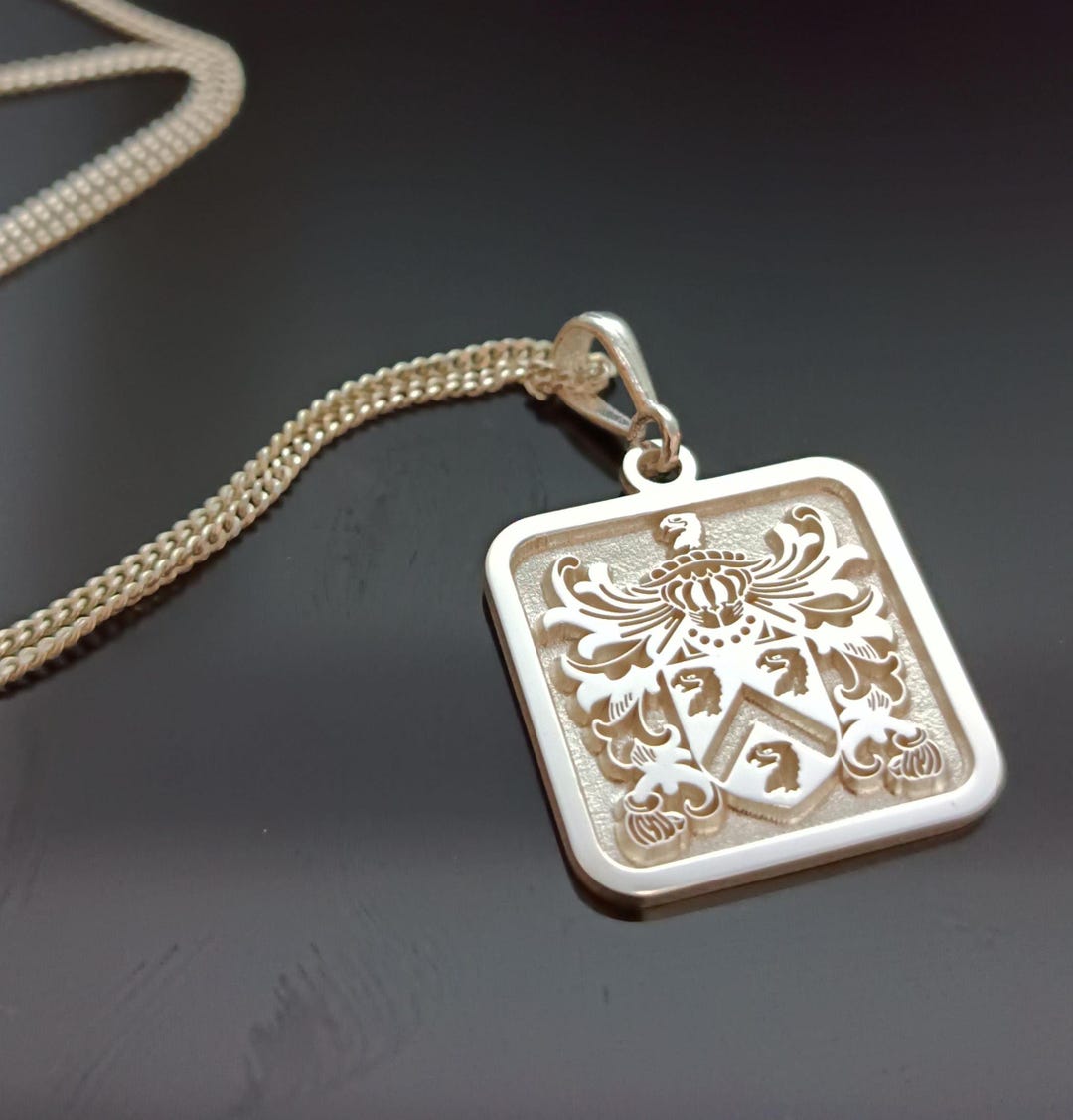 Custom Silver Pendant / Coat of Arms Necklace / Family Crest Jewelry ...
