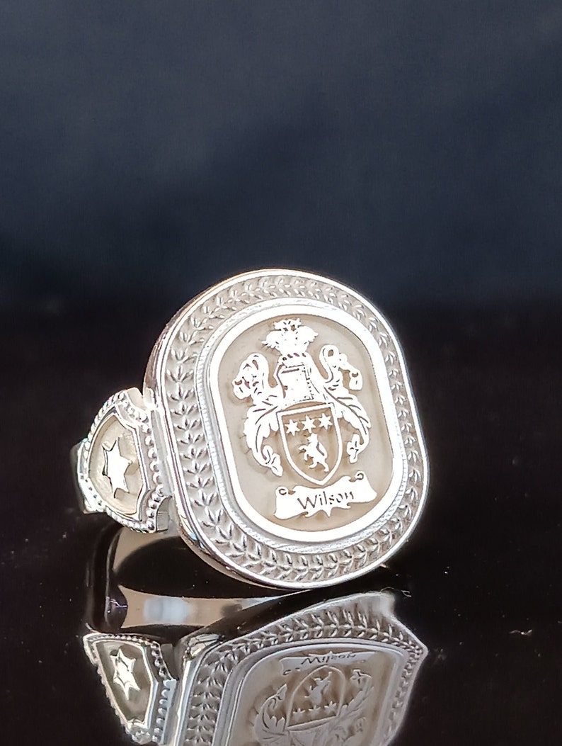 Custom Family Crest Signet Ring, Personalized Coat of Arms Ring for Men ...