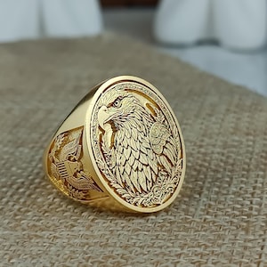 Gold Eagle Ring / Military Style Signet Ring / Bald Eagle Jewelry for ...