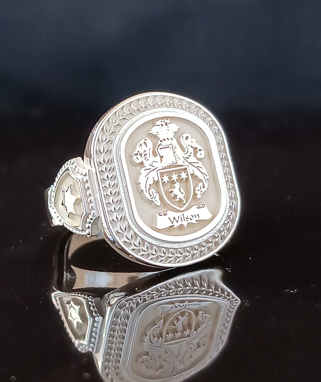 Custom Family Crest Signet Ring, Personalized Coat of Arms Ring for Men ...