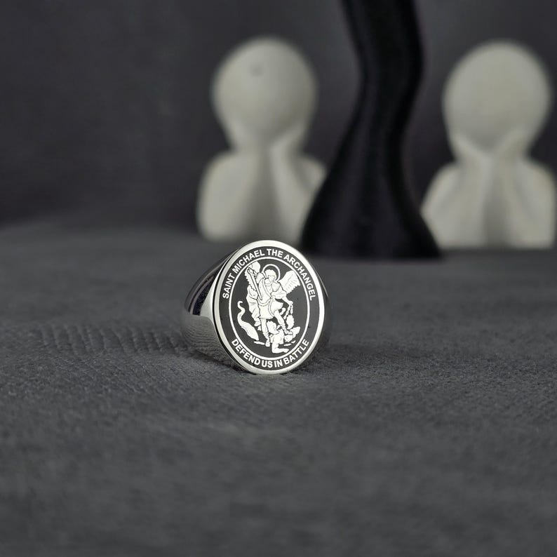 Saint Michael Archangel Ring Sterling Silver Religious Signet Ring ...