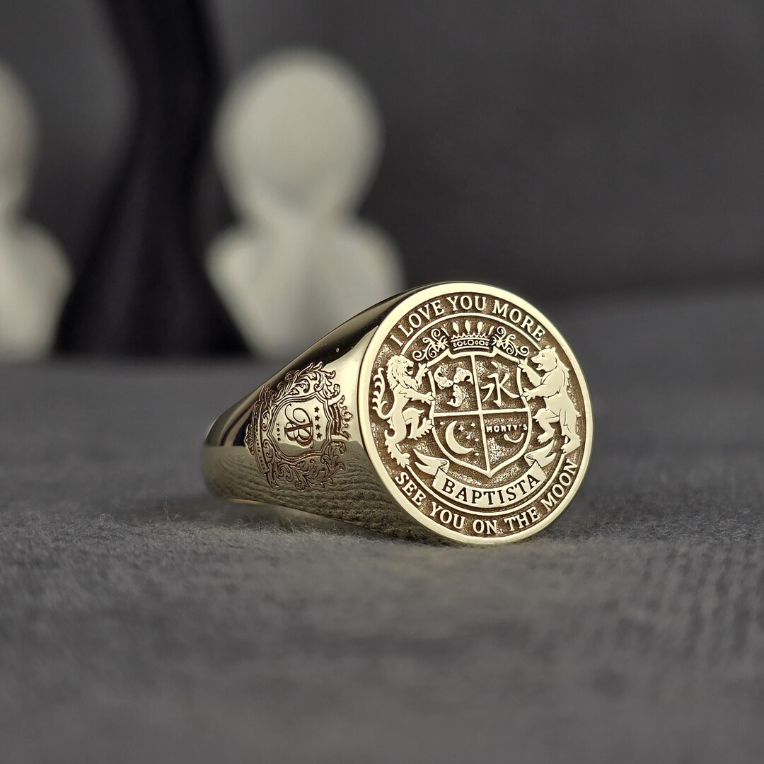 Deep Engraved Family Crest Ring Custom Heraldic Signet Ring ...
