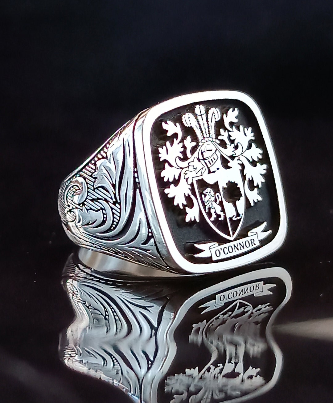 Heraldic Custom Jewelry Ring, Mens Gift, Mushroom Ring, Family Crest ...