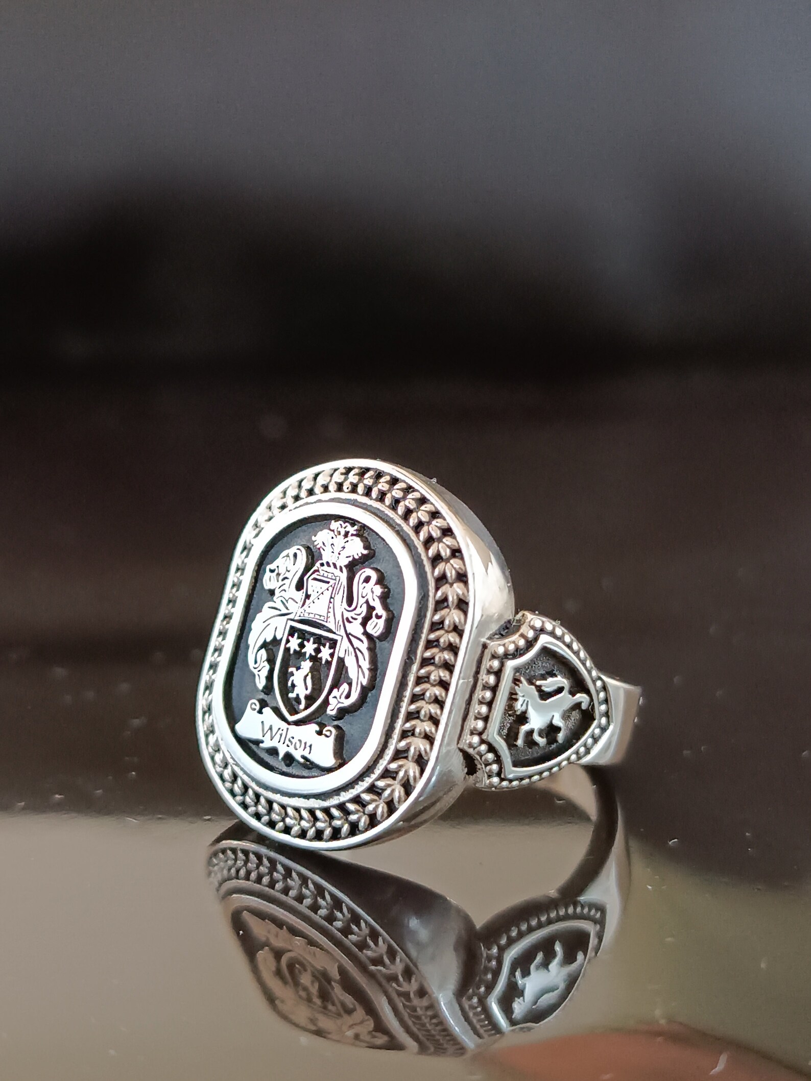 Heraldic Custom Jewelry Ring, Mens Gift, Mushroom Ring, Family Crest ...