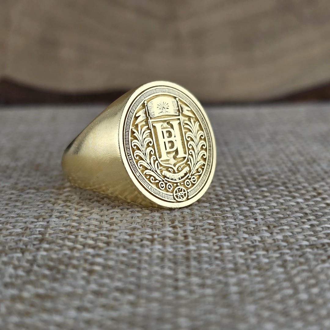 Custom Initial Logo Ring / Oval Crest Design / Gold Plated Signet ...