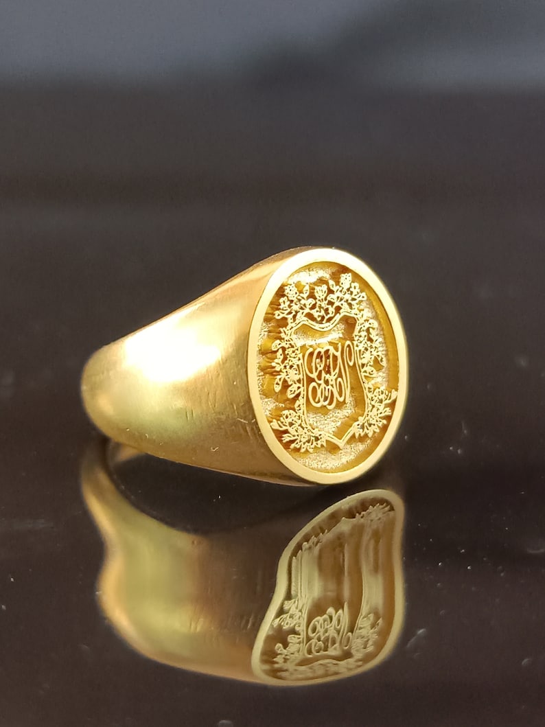 Heraldic Custom Jewelry Ring, Mens Gift, Mushroom Ring, Family Crest ...