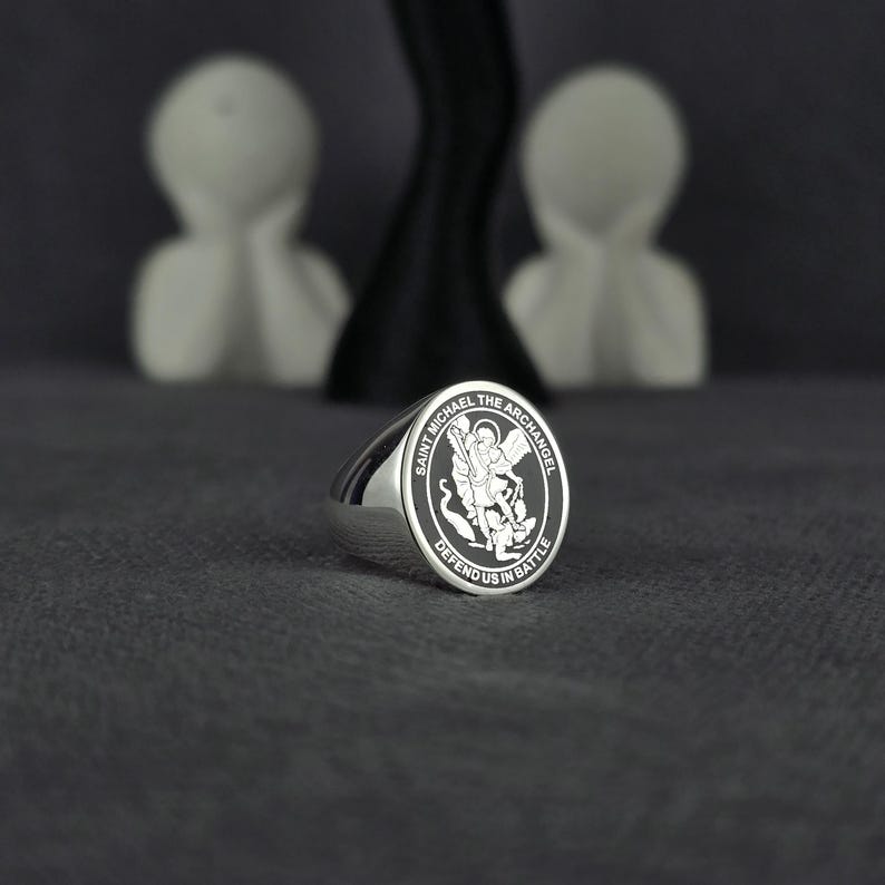 Saint Michael Archangel Ring Sterling Silver Religious Signet Ring ...