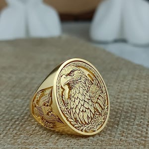 Gold Eagle Ring / Military Style Signet Ring / Bald Eagle Jewelry for ...