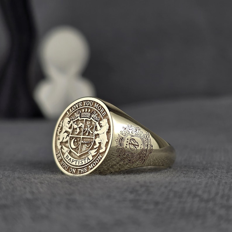 Deep Engraved Family Crest Ring Custom Heraldic Signet Ring ...
