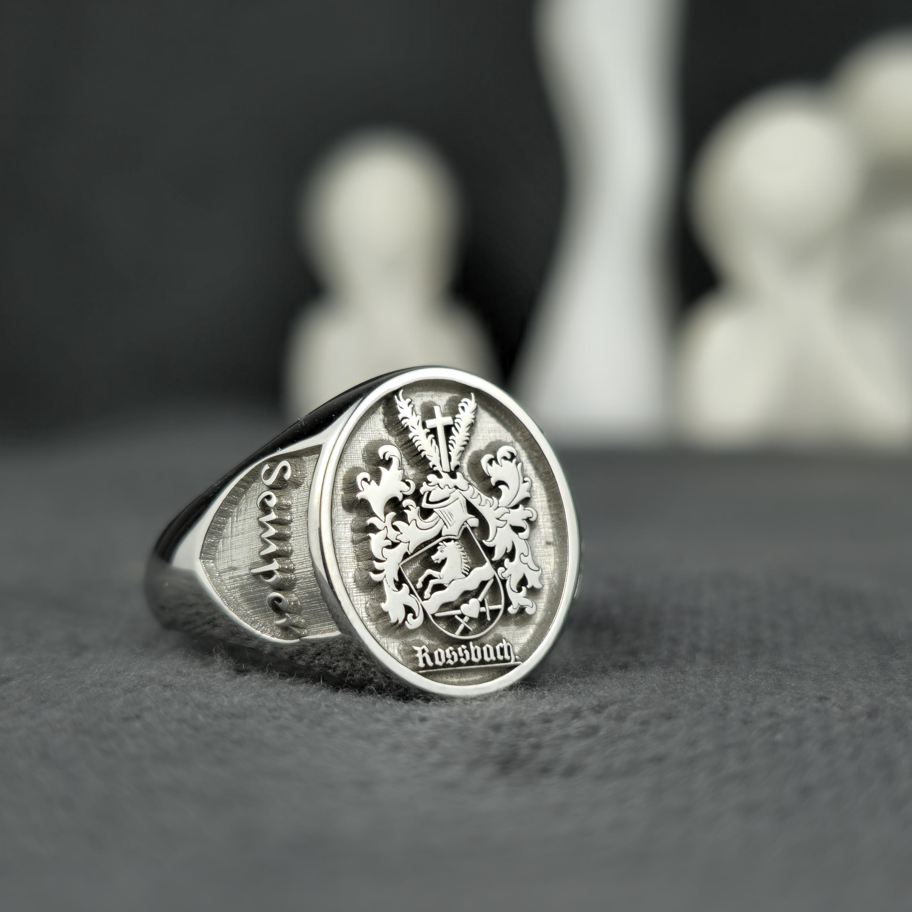 Custom Heraldic Signet Ring, Family Crest Ring, Sterling Silver Mens ...