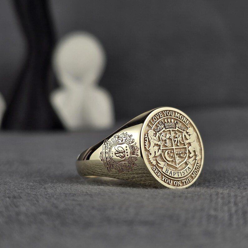 Deep Engraved Family Crest Ring Custom Heraldic Signet Ring ...