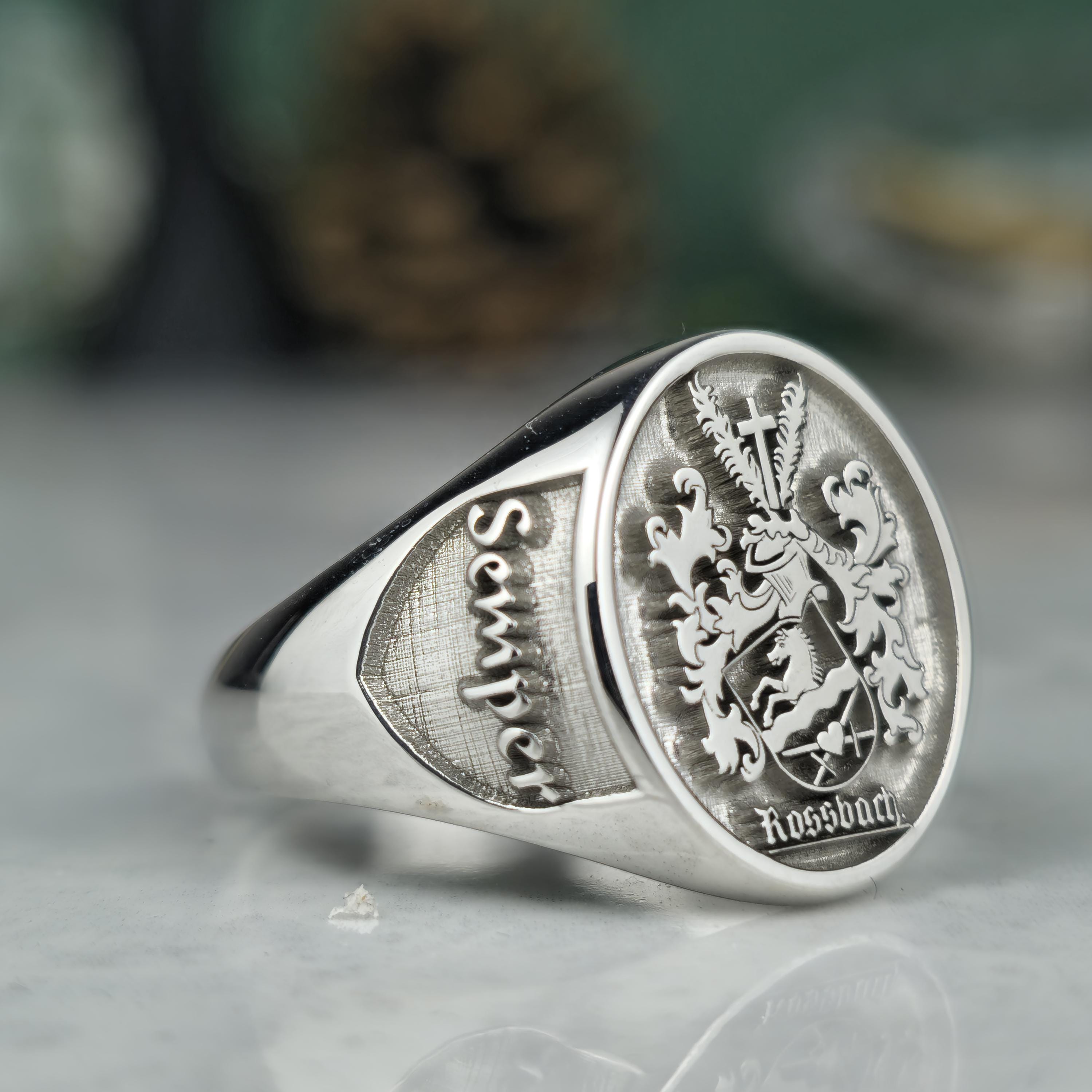 Custom Heraldic Signet Ring, Family Crest Ring, Sterling Silver Mens ...