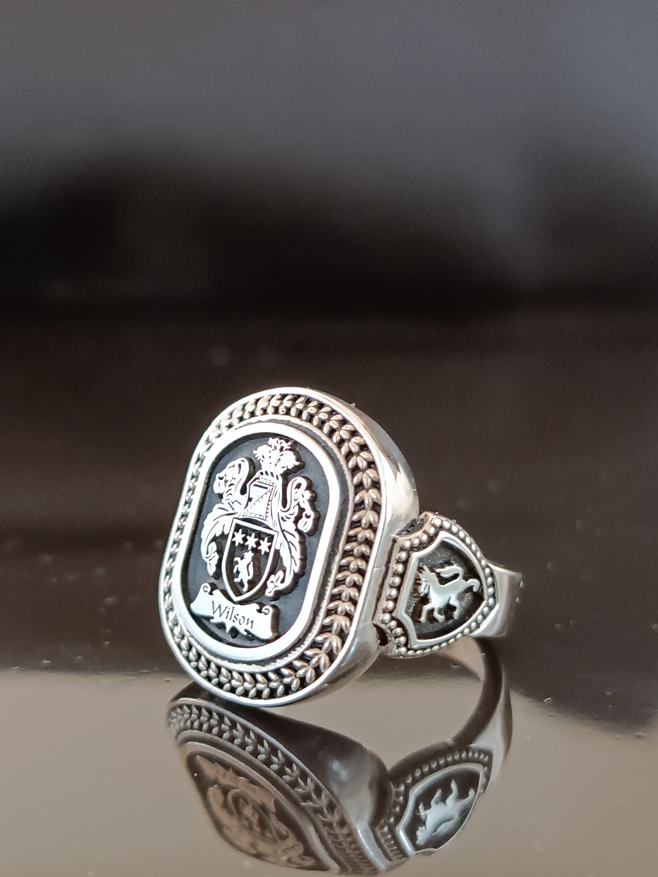 Heraldic Custom Jewelry Ring, Mens Gift, Mushroom Ring, Family Crest ...