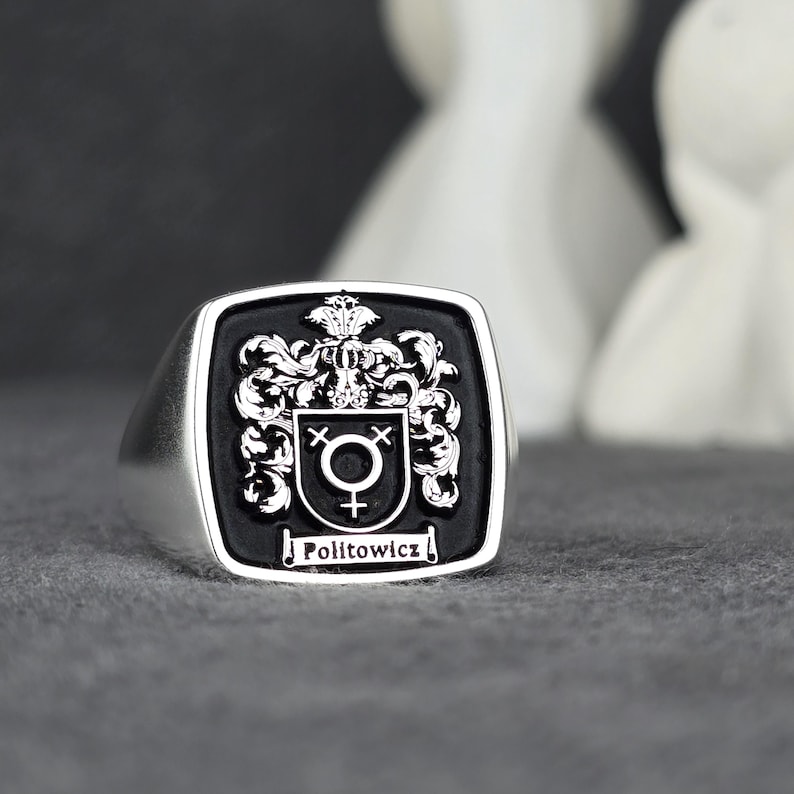 Custom Family Crest Signet Ring for Men, Heraldic Coat of Arms Ring ...