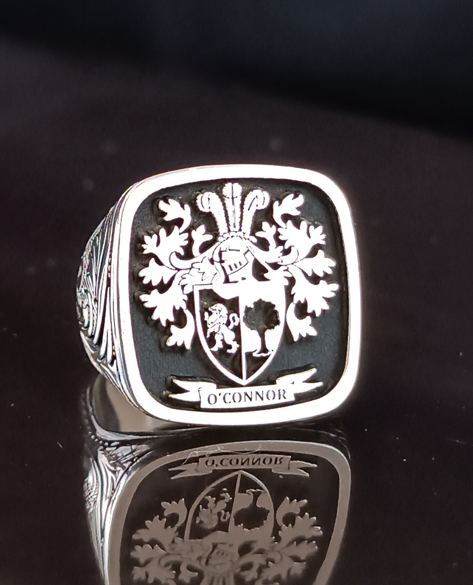 Heraldic Custom Jewelry Ring, Mens Gift, Mushroom Ring, Family Crest ...