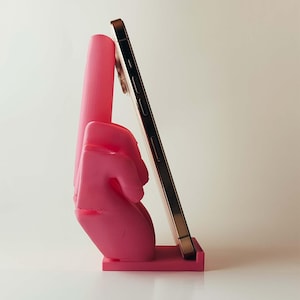 Funny Middle Finger Phone Stand, Pink 3D Printed Desk Accessory, Bold ...