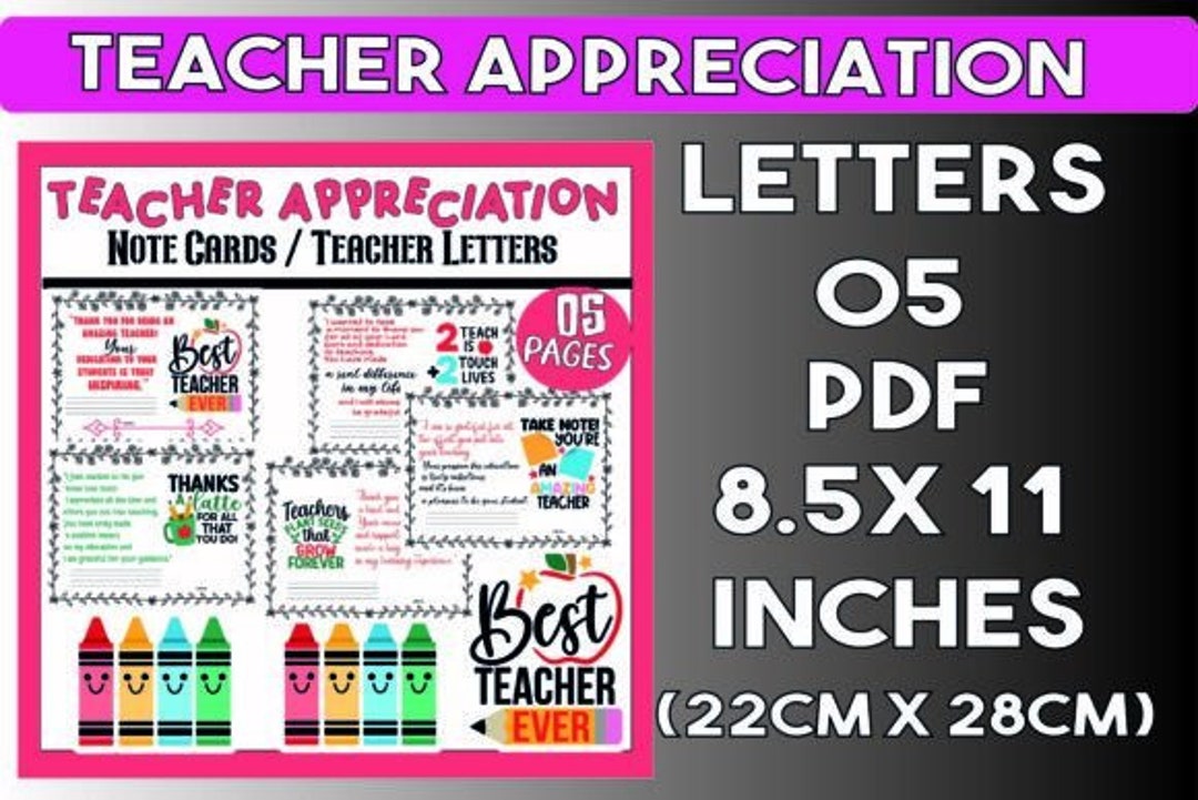 Teacher Appreciation Letters, Teacher Appreciation Cards, 5 Cards to ...