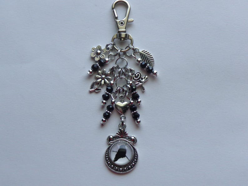 Raven, Gothic, Raven Crow, Flowers, Crystals, Key Chain, Bag Charm ...