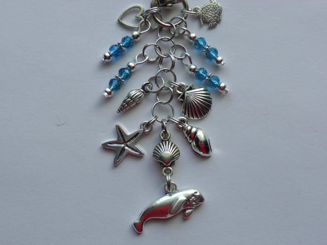 Manatee Charm Keychain, Antique Silver, Sea Shells, Crystal Beads - Etsy