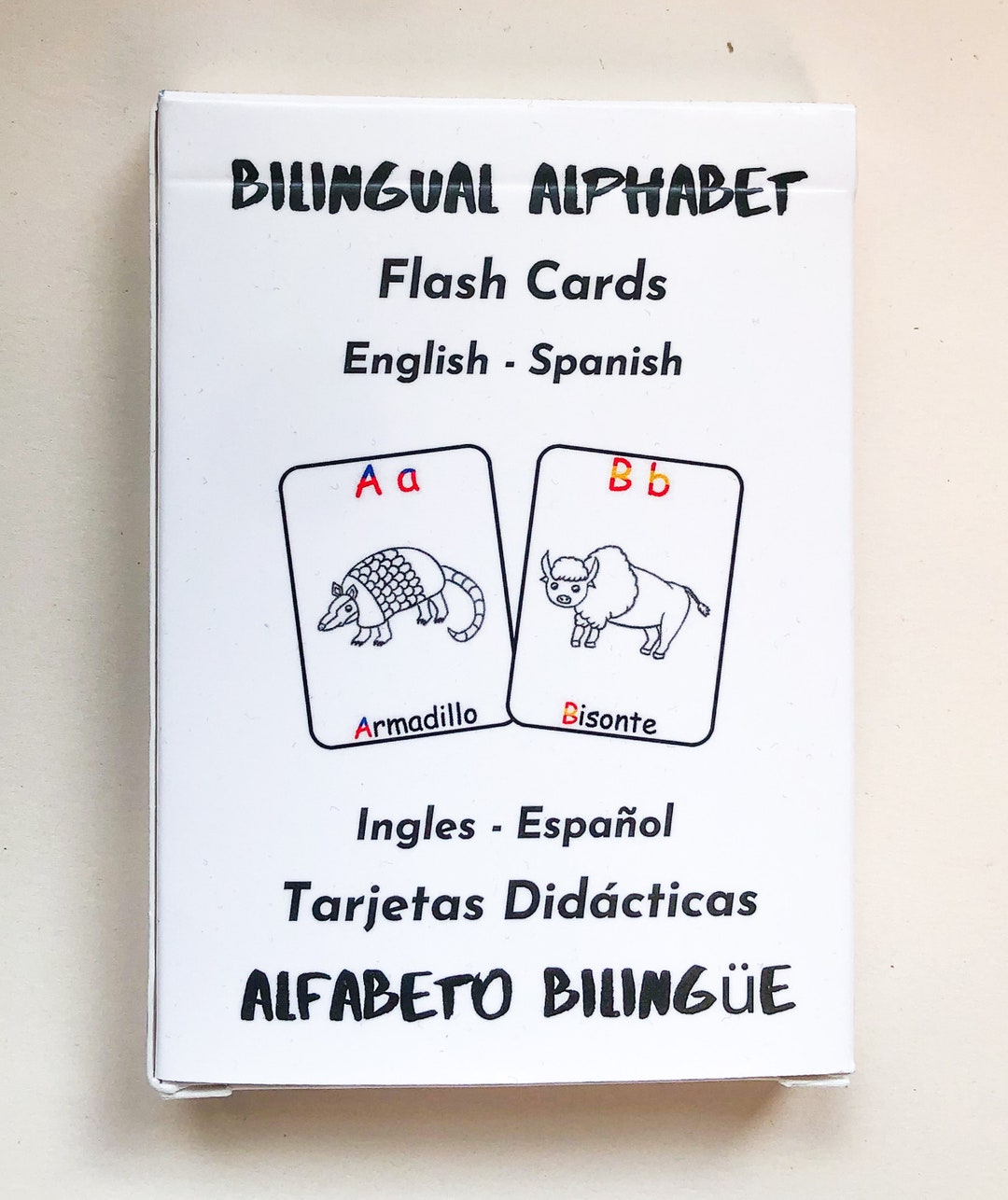 Bilingual Alphabet Flash Cards Animal Illustrations spanish-english - Etsy