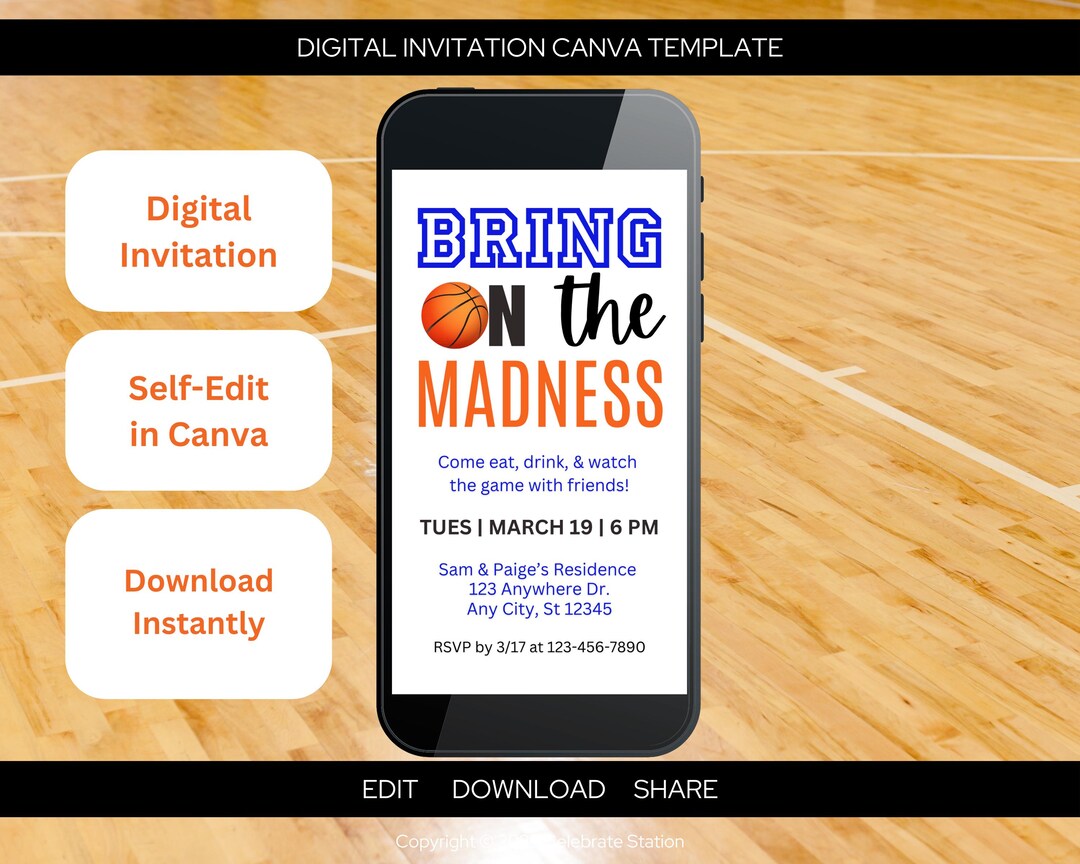 Bring on the Madness College Basketball Digital Invitation (white ...