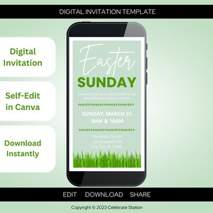 Easter Service Invitation, Green, Digital Editable Canva Template - Etsy