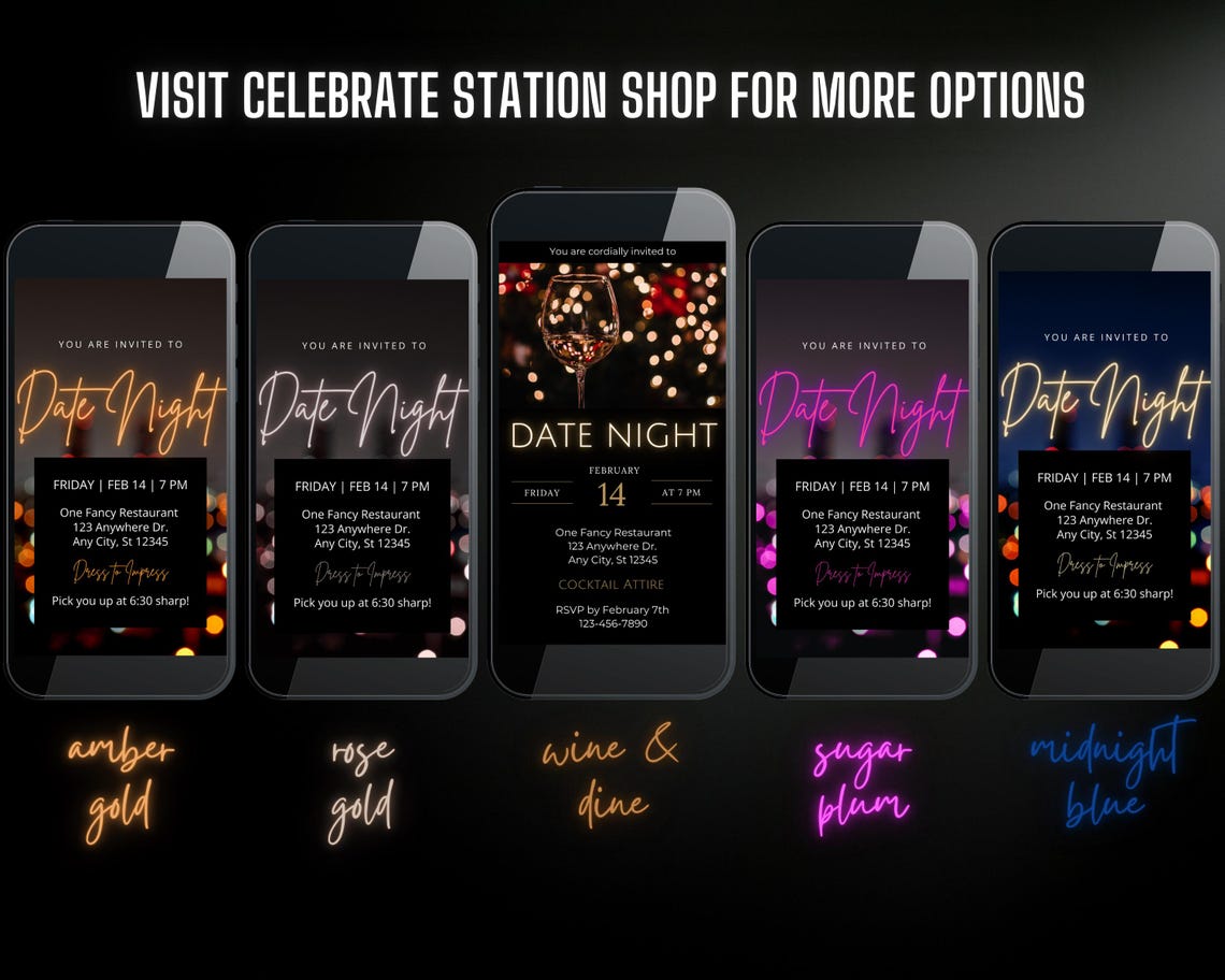 Animated Date Night Invitation: Black and Gold, Editable Canva Template ...