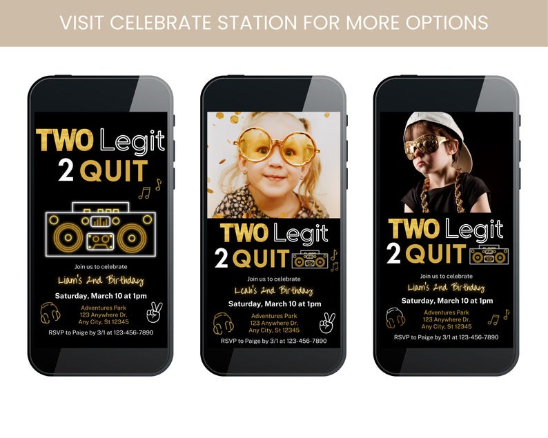 Two Legit 2 Quit Birthday Invitation: 90s Hip Hop Party (digital Canva ...