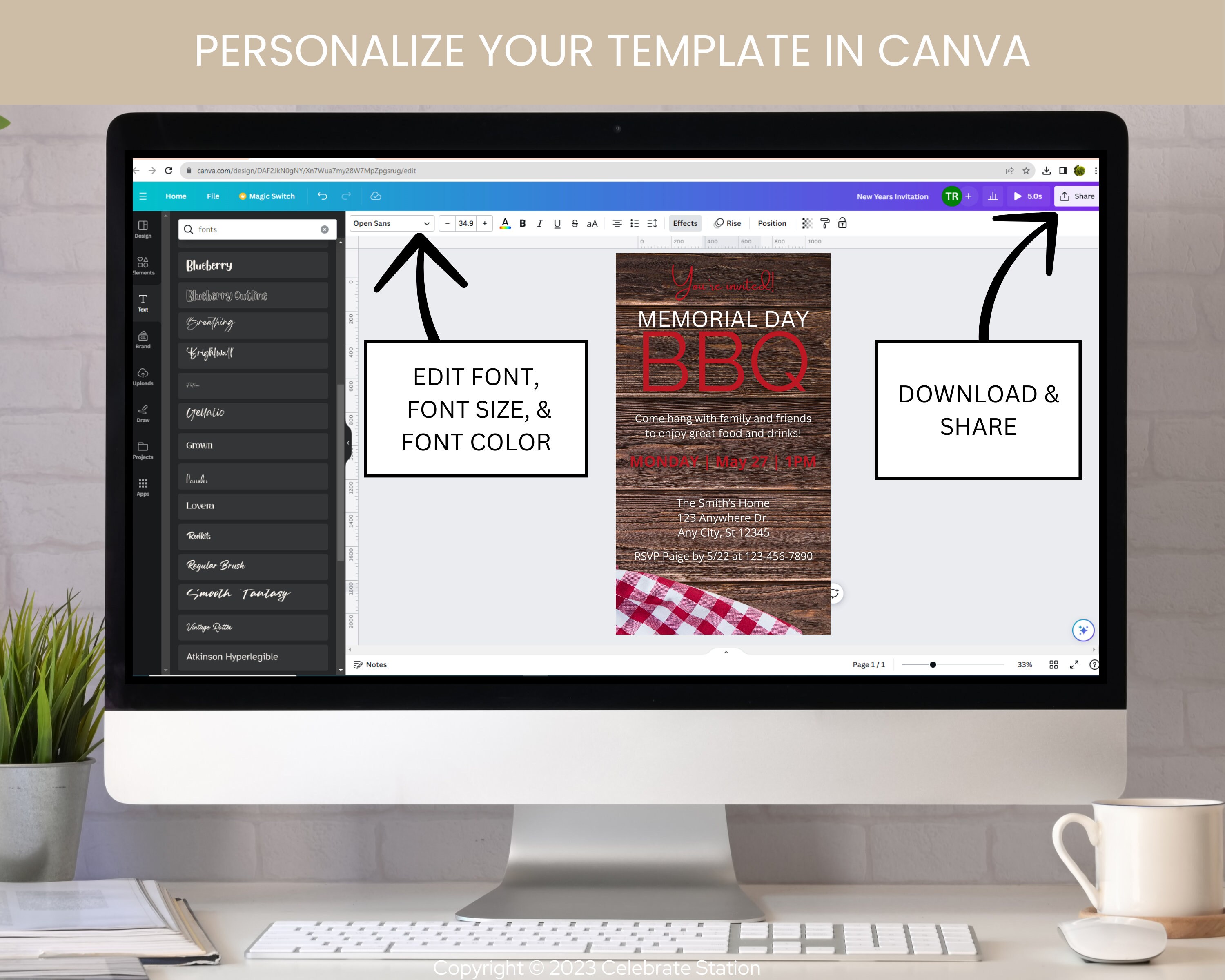 Memorial Day BBQ Invitation, Digital Animated Editable Canva Template ...