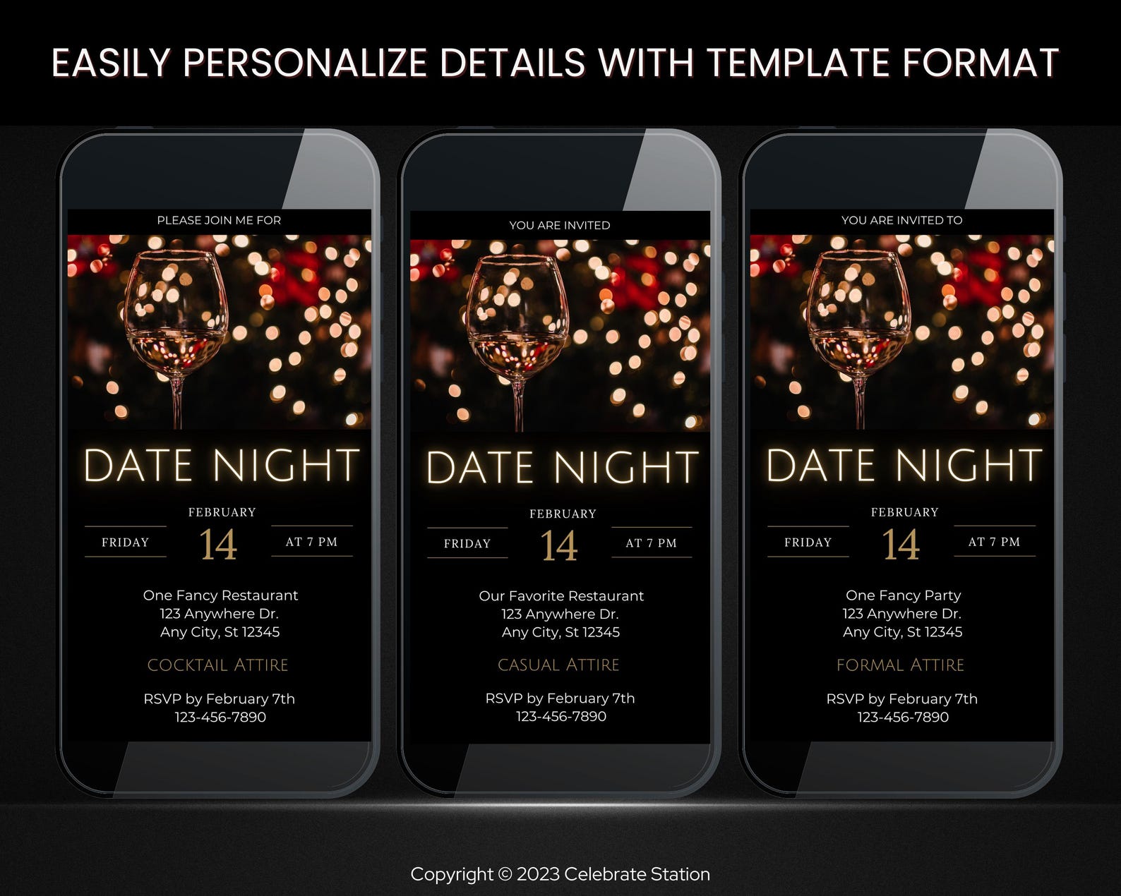 Animated Date Night Invitation: Black and Gold, Editable Canva Template ...