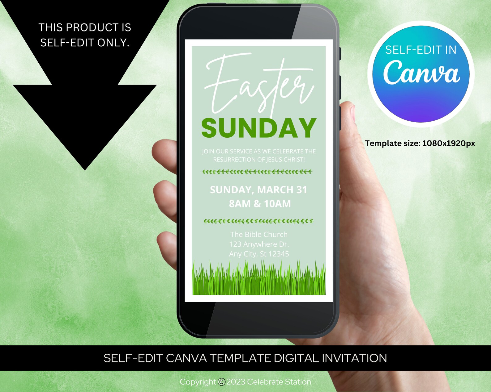 Easter Service Invitation, Green, Digital Editable Canva Template - Etsy