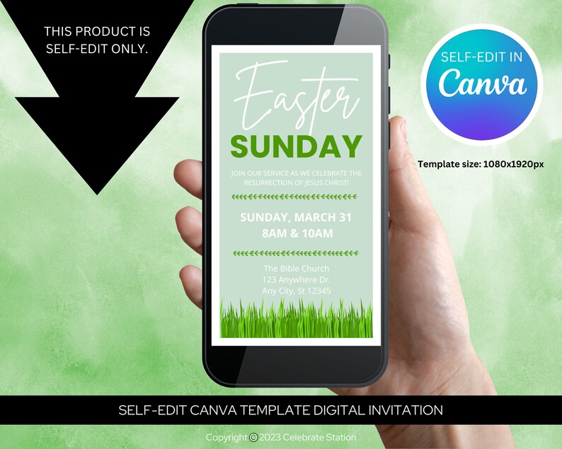 Easter Service Invitation, Green, Digital Editable Canva Template - Etsy