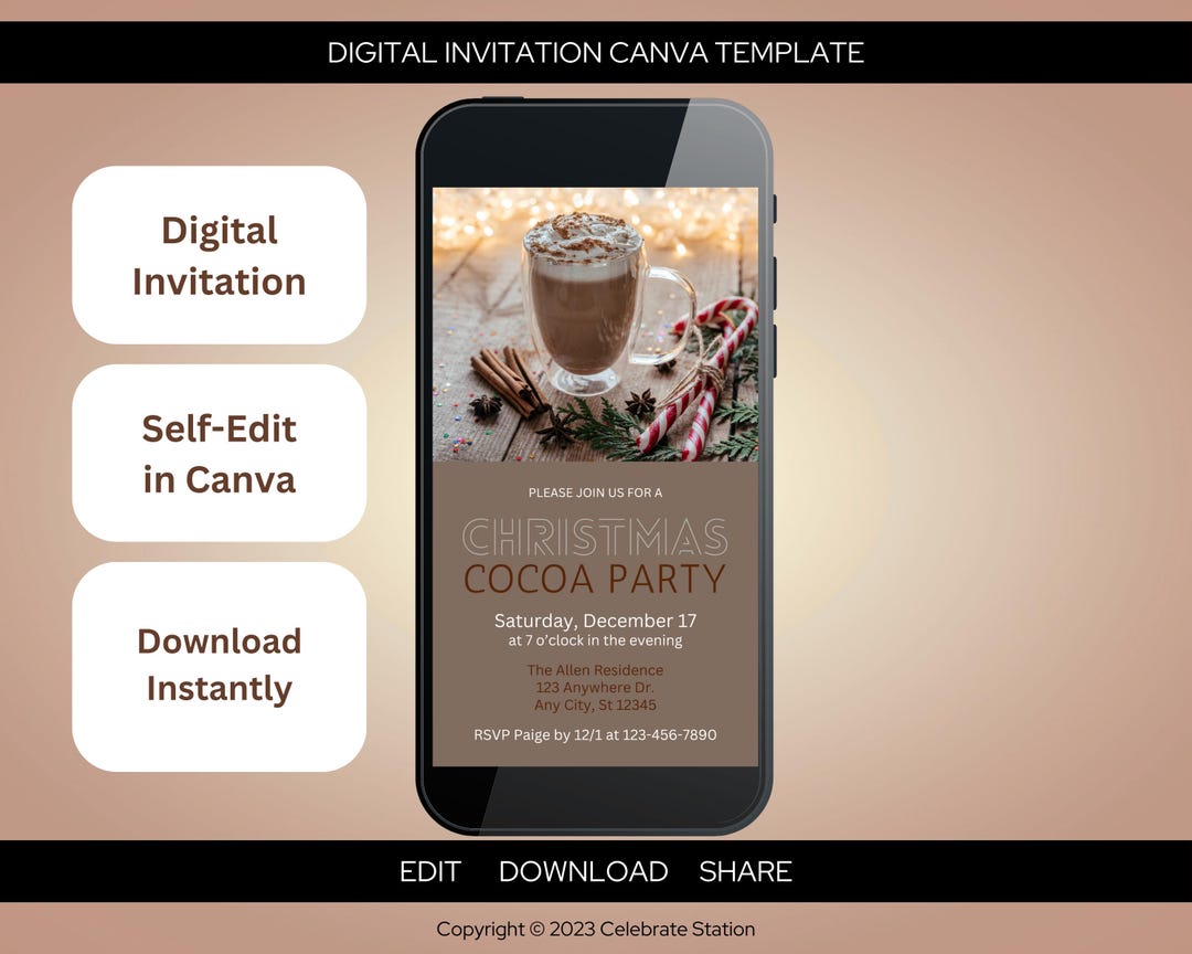 Christmas Cocoa Party Invitation, Version 1, Animated Digital Editable ...