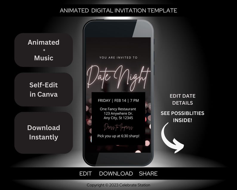 Date Night Invitation, Rose Gold, Digital and Animated + Music ...