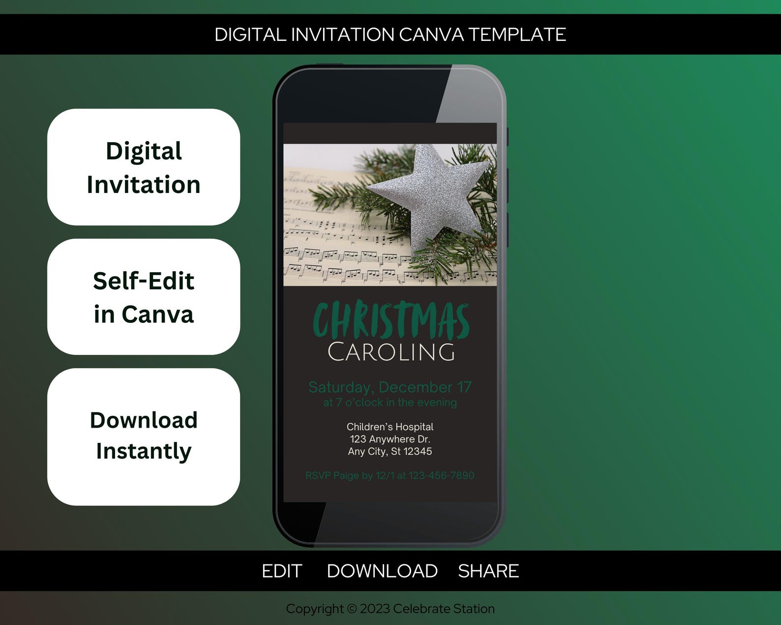 Christmas Caroling Invitation, Digital Editable Canva Template - Etsy