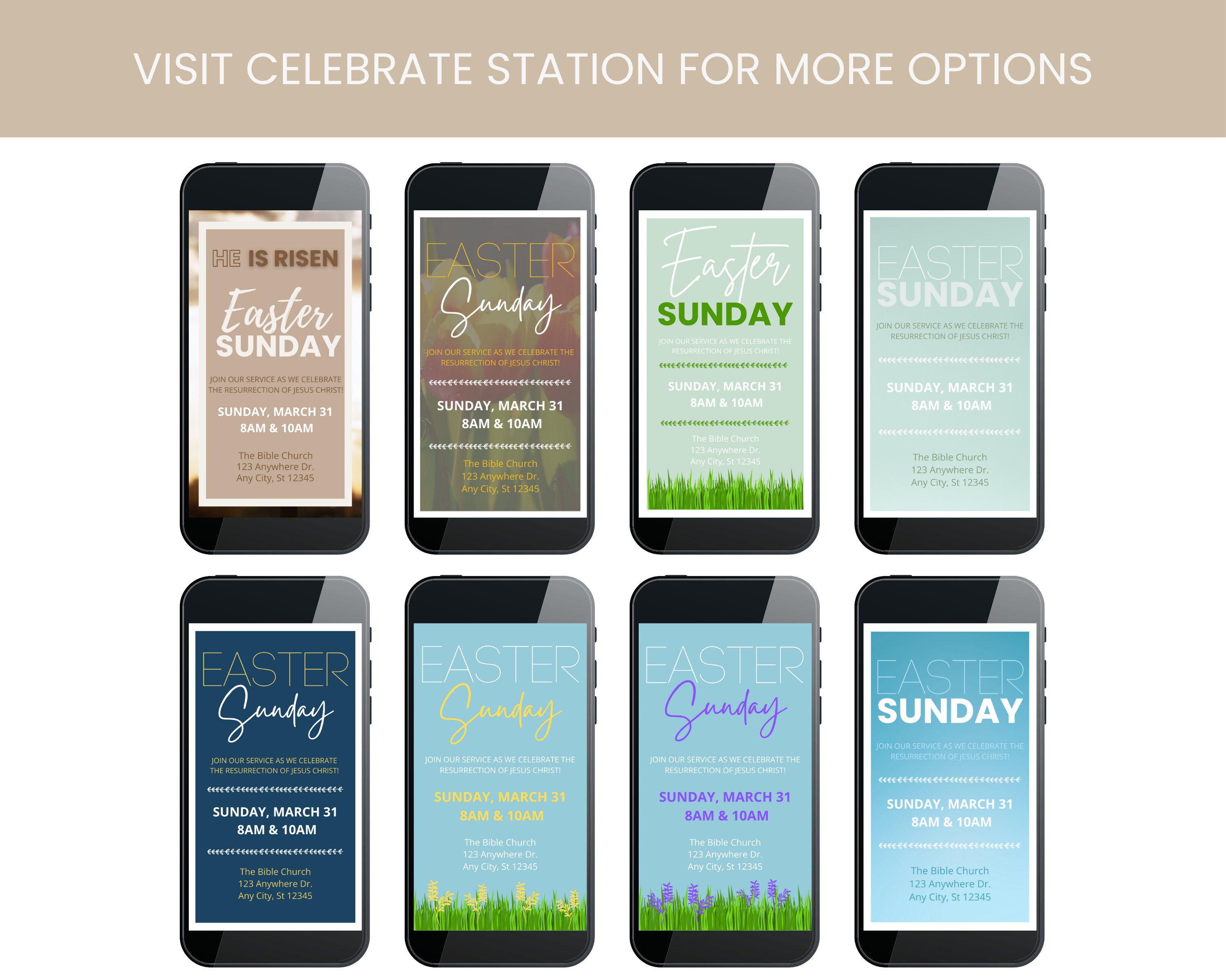 Easter Service Invitation, Green, Digital Editable Canva Template - Etsy